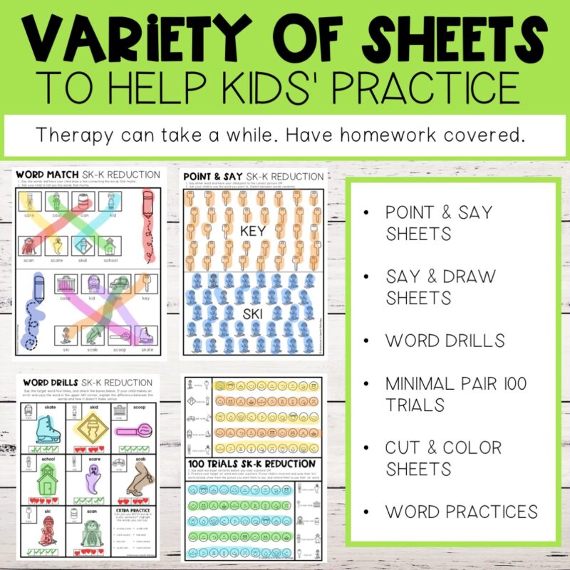S Blend Cluster Reduction Minimal Pairs Homework | SK-K Words | Speech ...