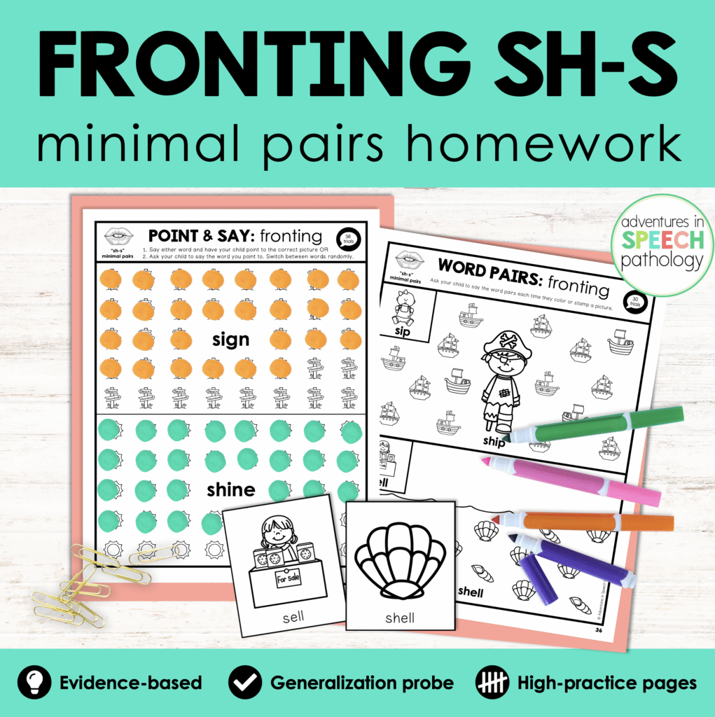 Fronting Minimal Pairs Homework for Speech Therapy