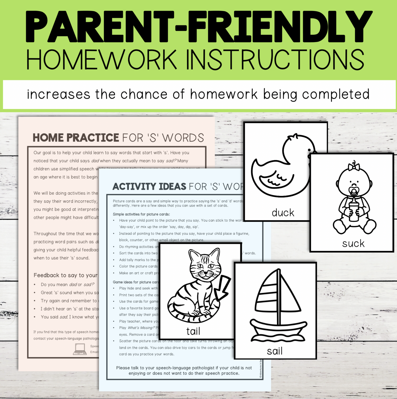 S Sound Minimal Pairs Homework for Speech Therapy
