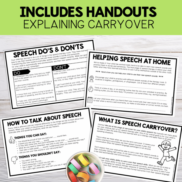 Speech Therapy Carryover Activities & Homework
