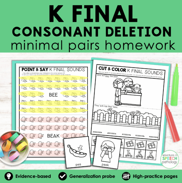 K Final Consonant Deletion Minimal Pairs Homework