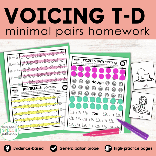 T-D Voicing Minimal Pairs Homework for Speech Therapy