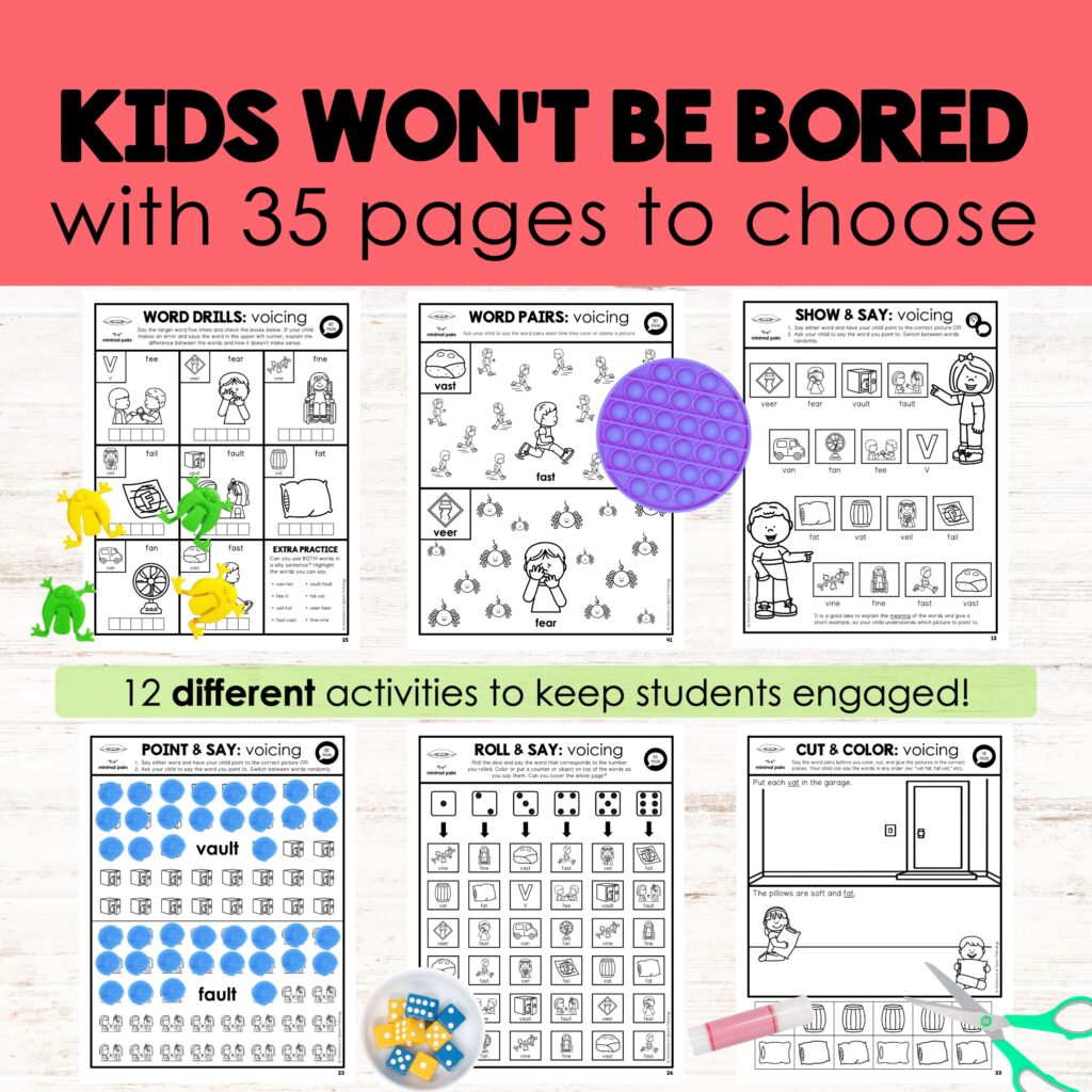 F-V Voicing Minimal Pairs Homework for Speech Therapy