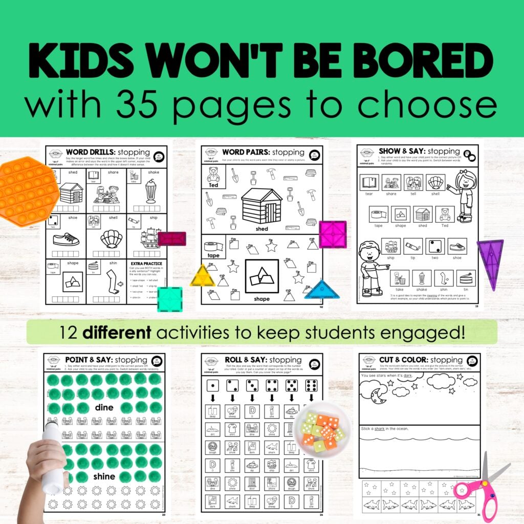 Sh Sound Minimal Pairs Homework for Speech Therapy