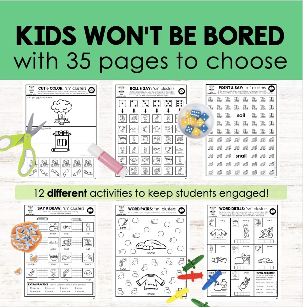 SN-S Blend Cluster Reduction Minimal Pairs Homework | Speech Therapy ...