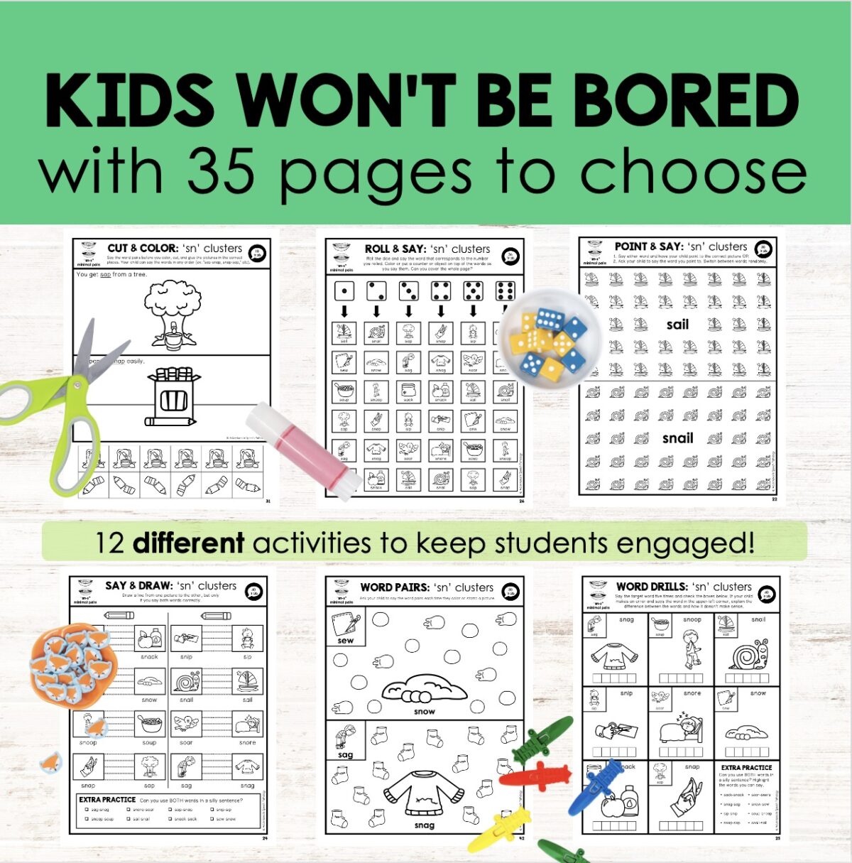 SN-S Blend Cluster Reduction Minimal Pairs Homework | Speech Therapy ...