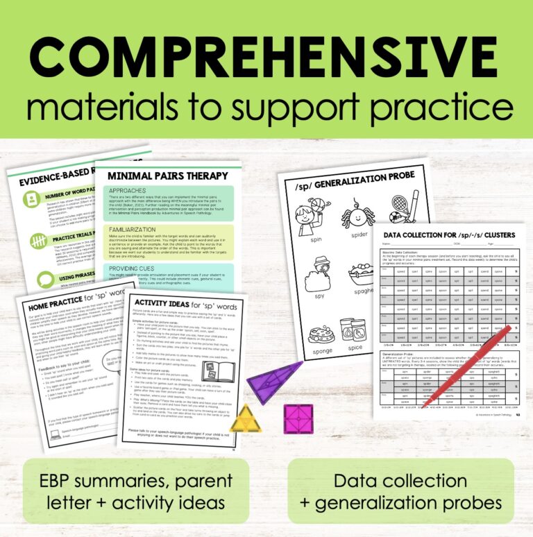 SP-S Blend Cluster Reduction Minimal Pairs Homework | Speech Therapy ...