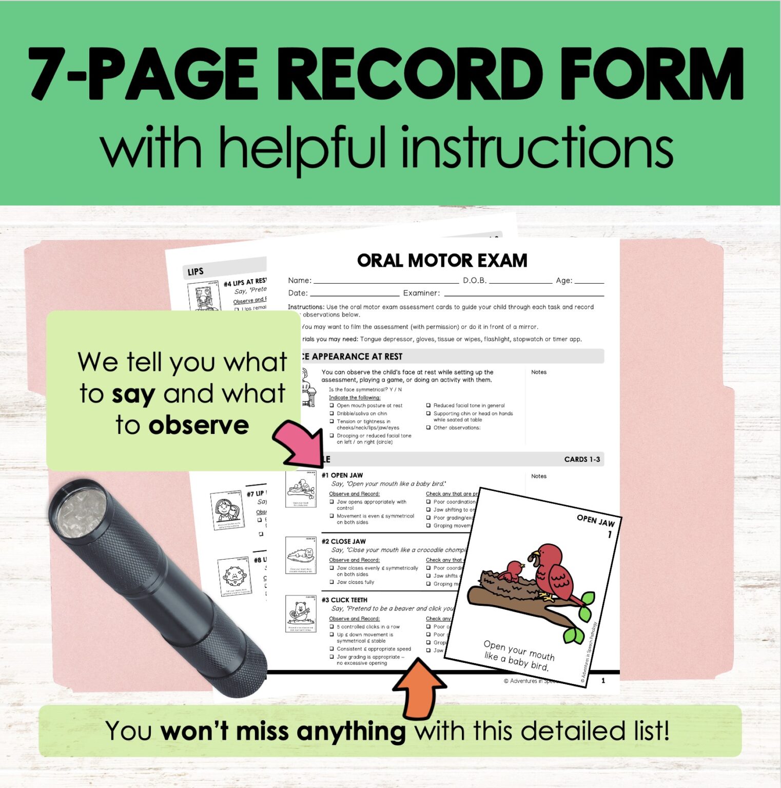 Oral Motor Exam Cards - Therapy Tools & Products