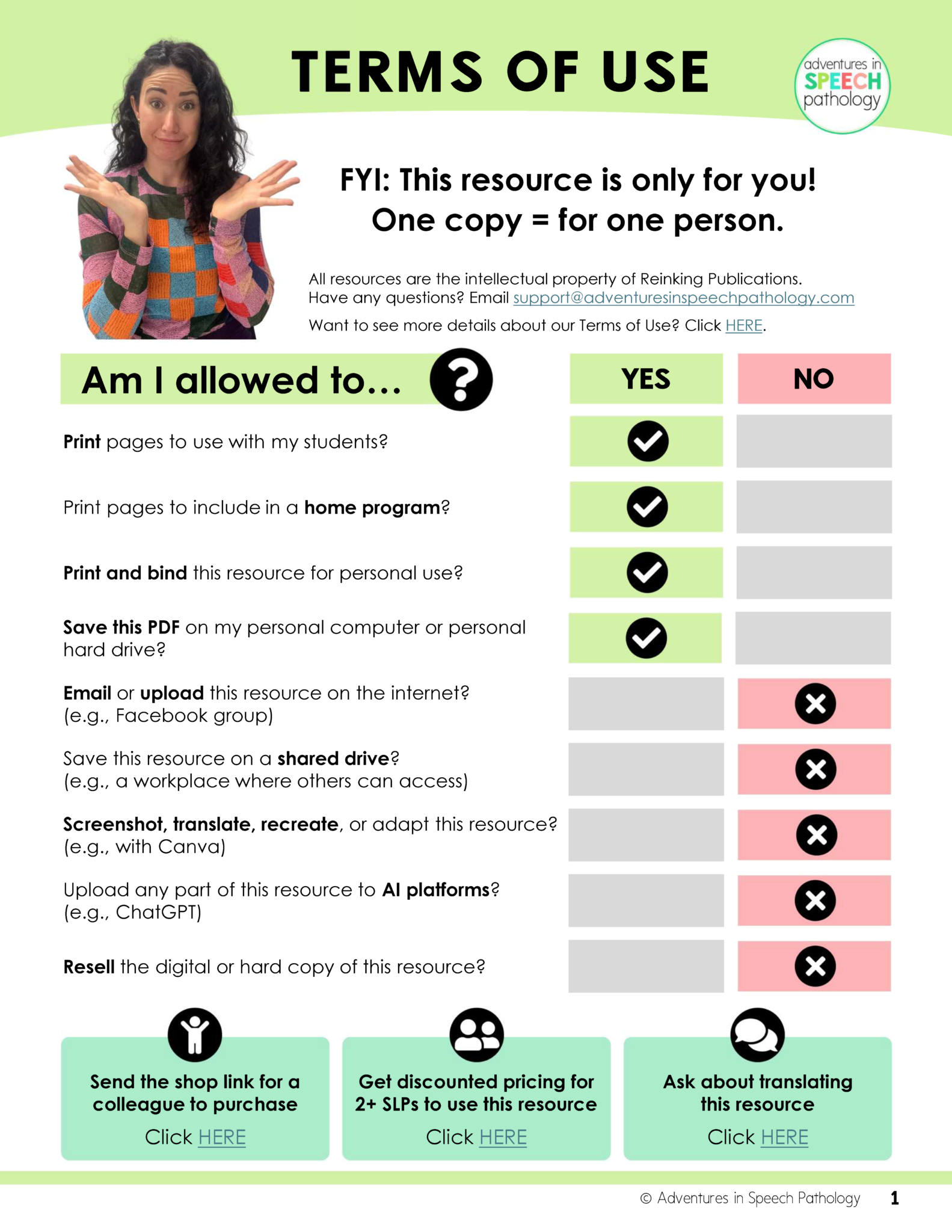 Speech Pathology Resources: Terms of Use